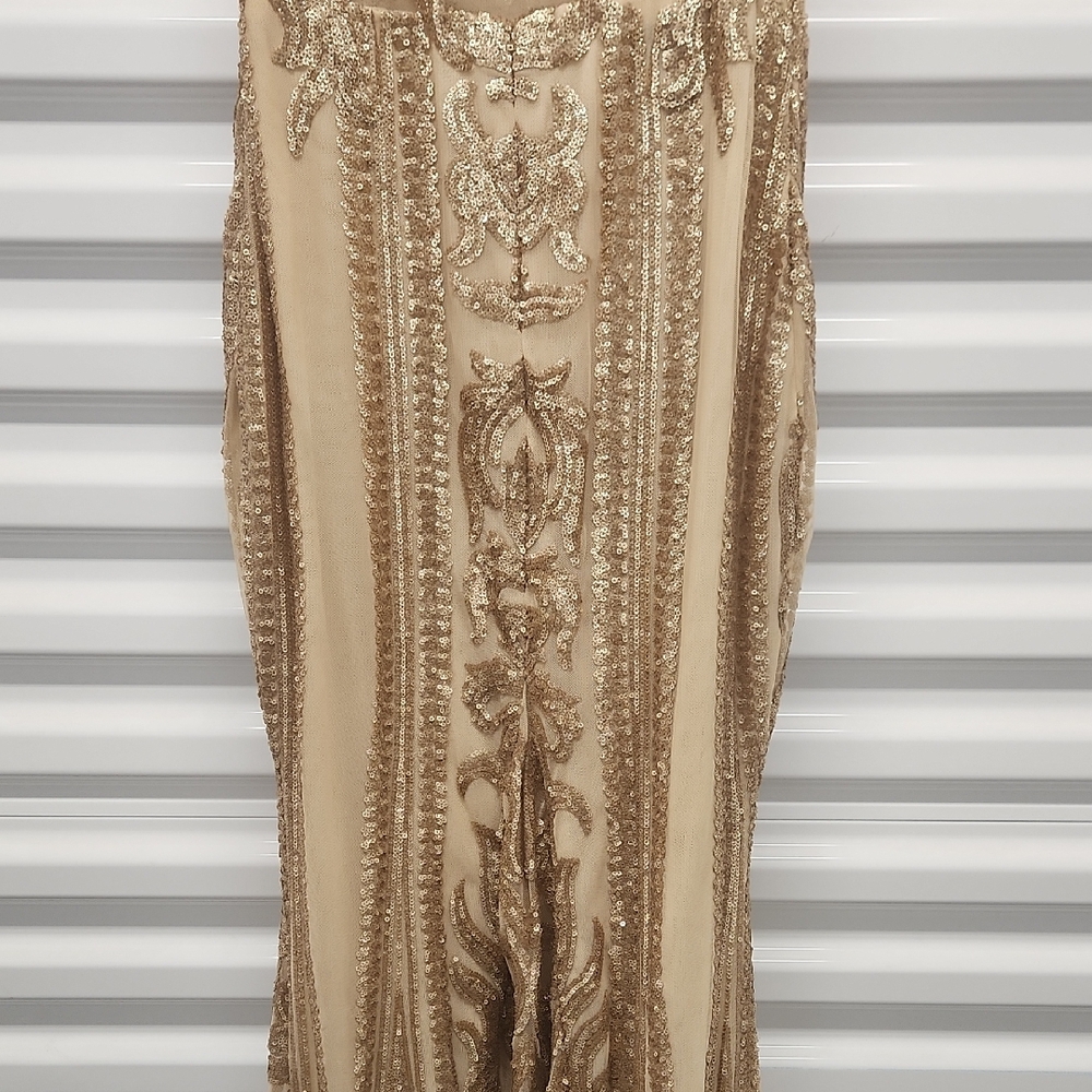Crystal Design Gold Champagne Sequin Prom Formal Gown… - Gem